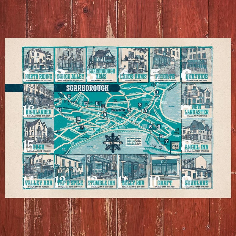 Scarborough Pub Map Poster - Printable Download - Pub Guide Map A3 PDF ...