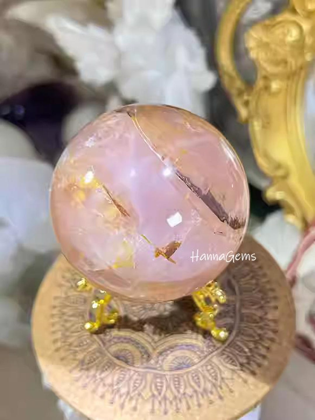 Bright Six-star Fire Quartz Crystal Sphere, Polished Fire Quartz Sphere ...