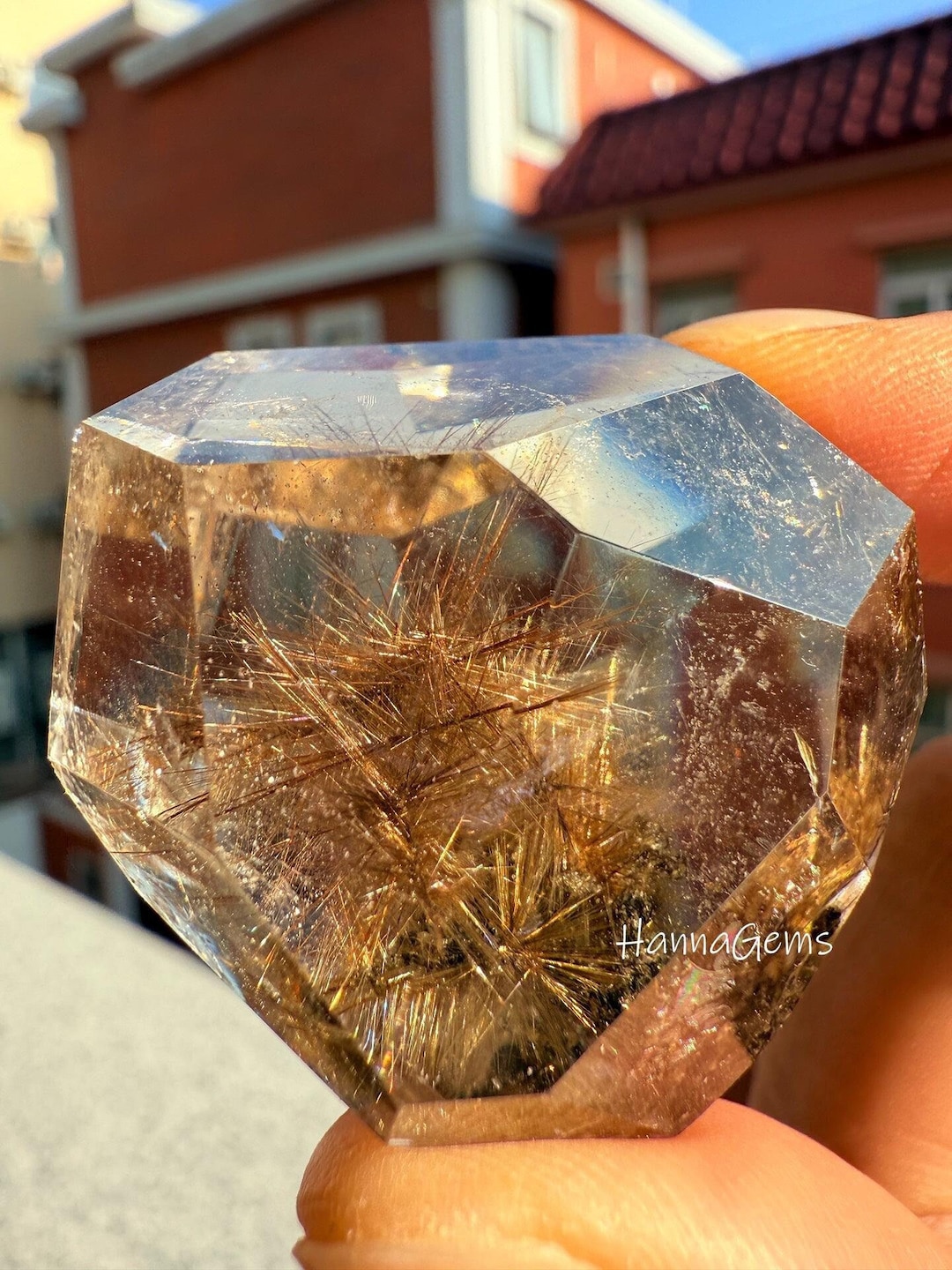 High-quality Smoky Rutile Quartz Stone, Sparkling Golden Smoky ...