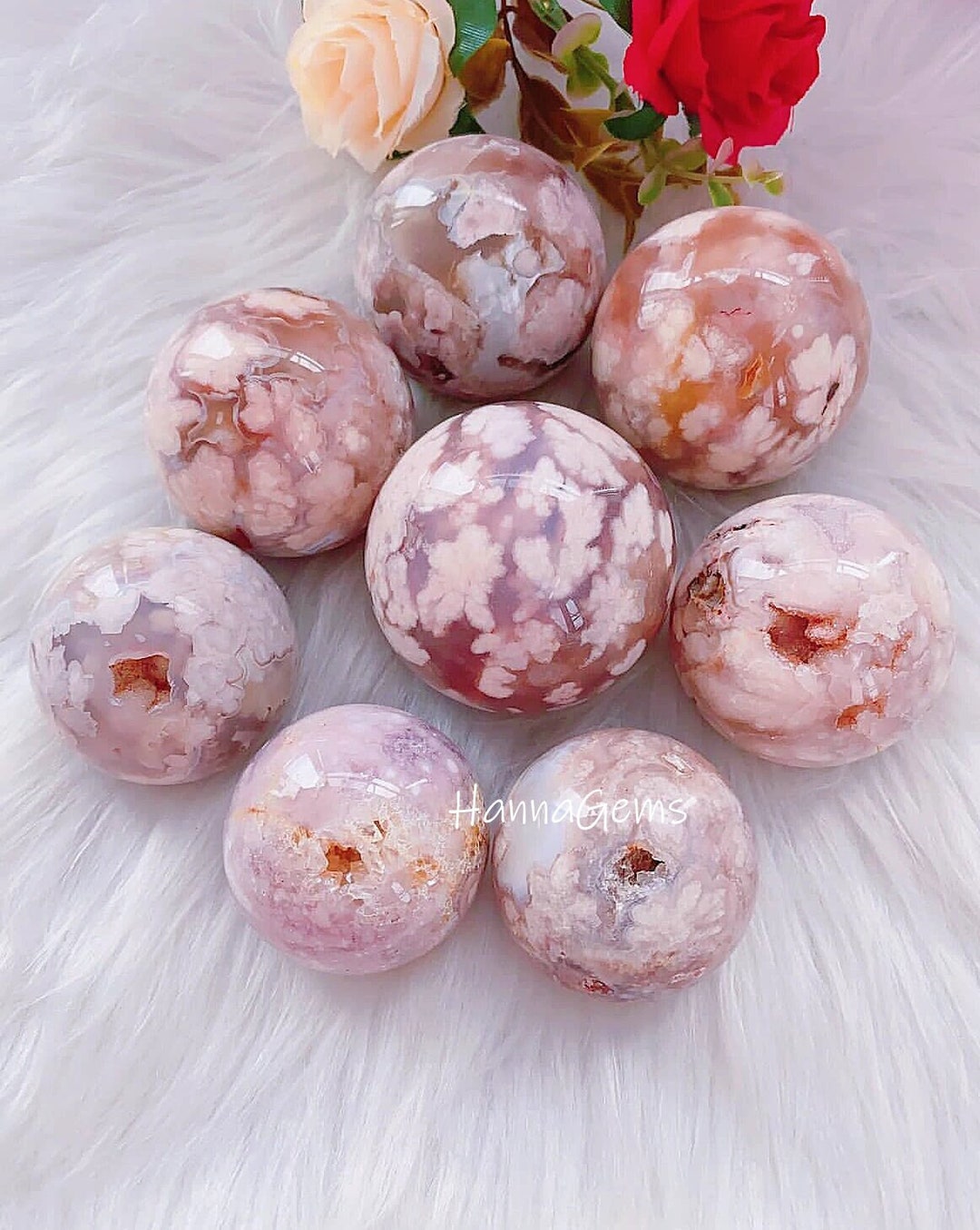 Polished Cherry Blossom Agate Spheres, Flower Agate Spheres, Sakura ...