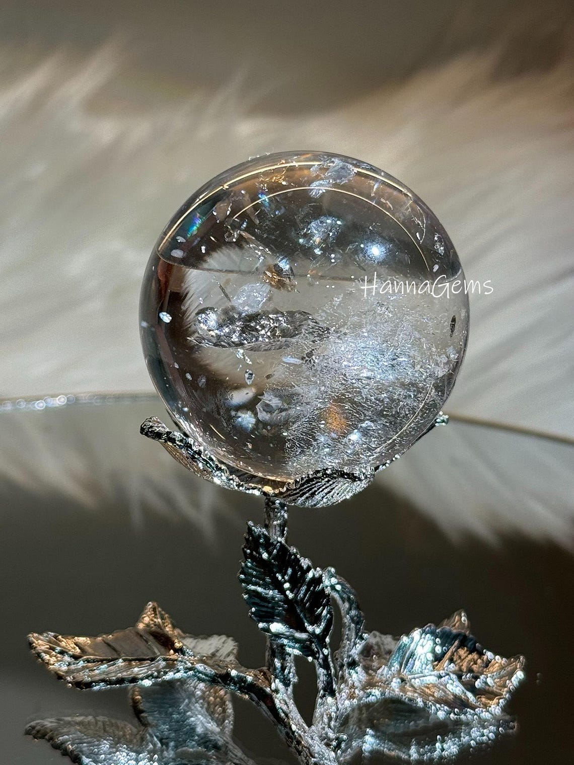 Soul Healing Clear Crystal Quartz Sphere, Rainbow Ice-cracked Crystal ...