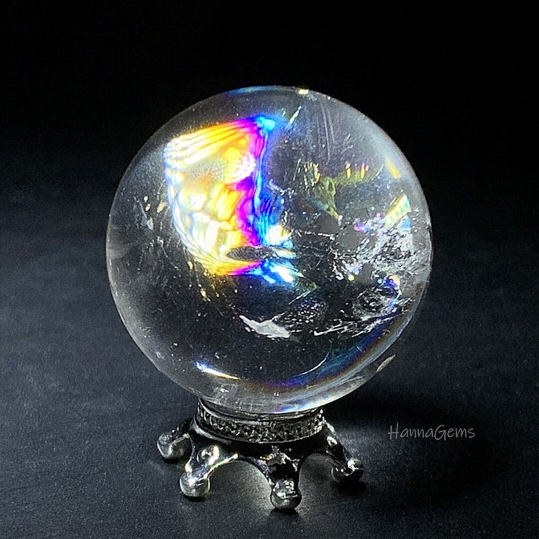 Raw Stone Translucent Clear Crystal Quartz Sphere, Ice Cracked Clear ...