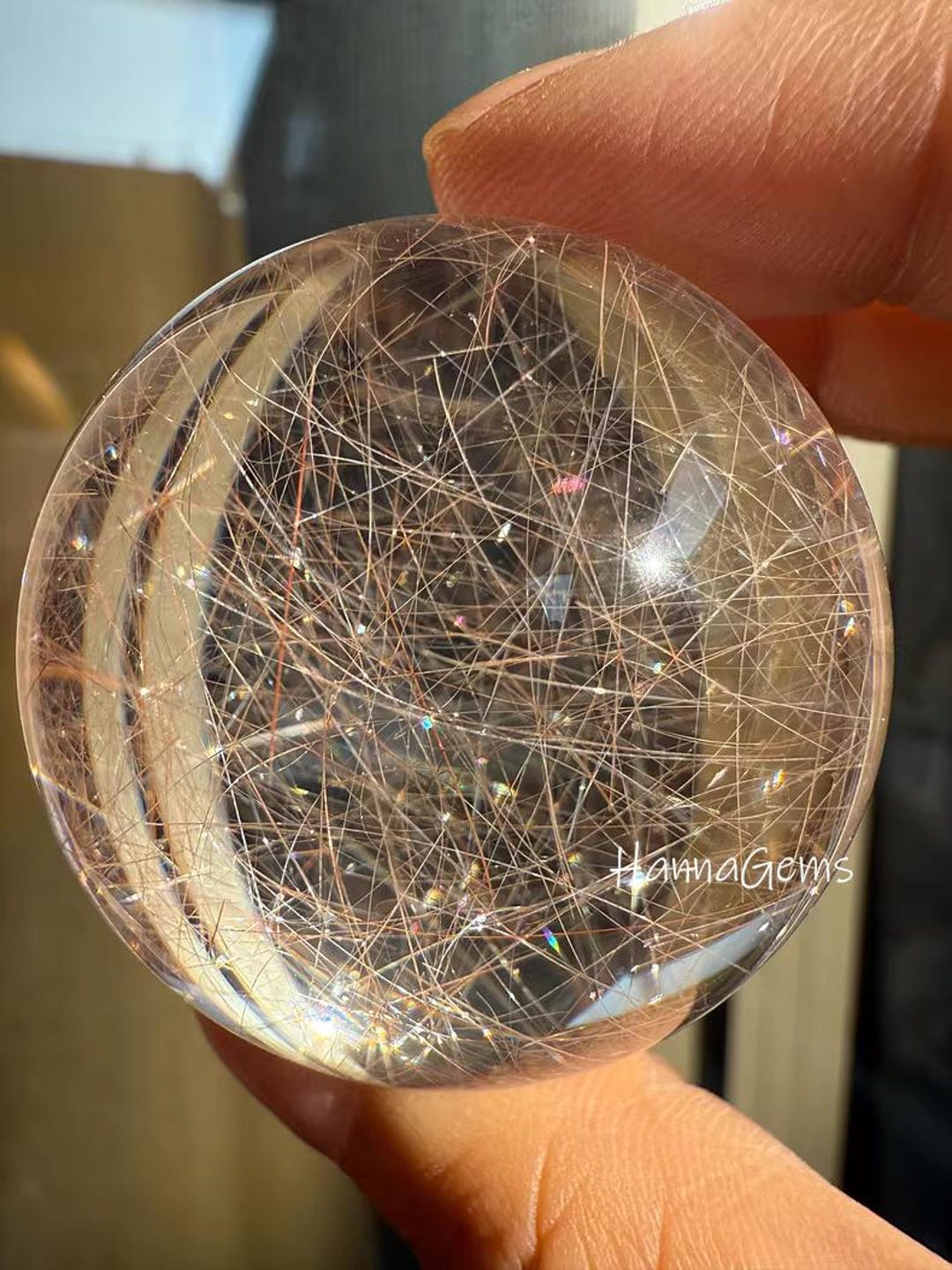 Shining Pale Pink Clear Rutilated Quartz Sphere, Natural Rutilated ...
