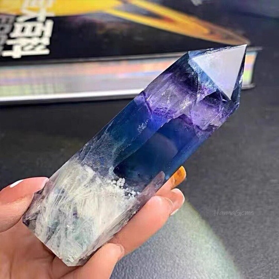 Snowflake Fluorite Crystal Tower Point, Feather Fluorite Quartz Obelisk ...
