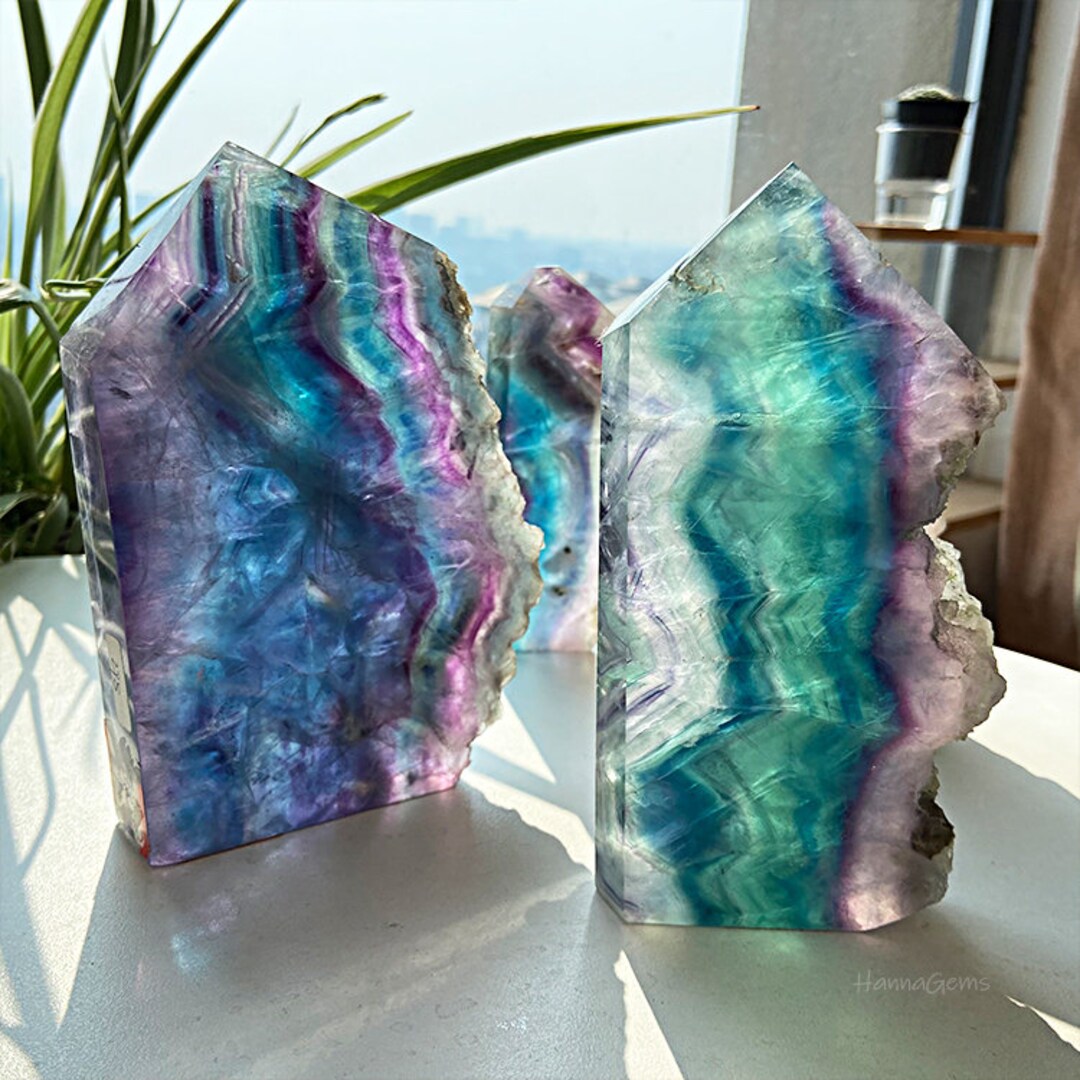 Rainbow Fluorite Tower, Colorful Crystal Obelisk, Raw Gemstone, Healing ...