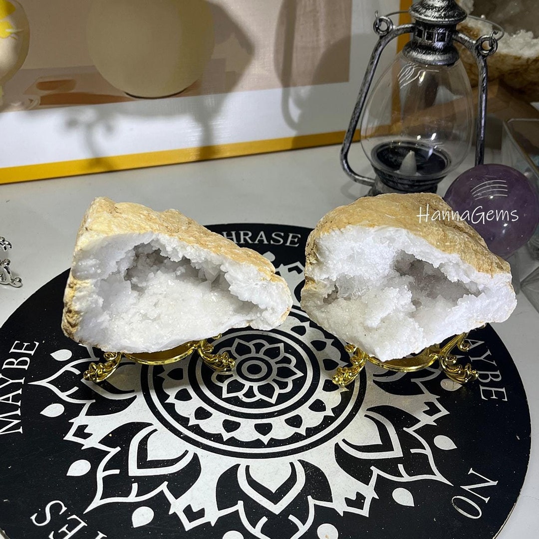 Raw Pair Cutting White Agate Geode Quartz Crystal, Natural Agate Open ...
