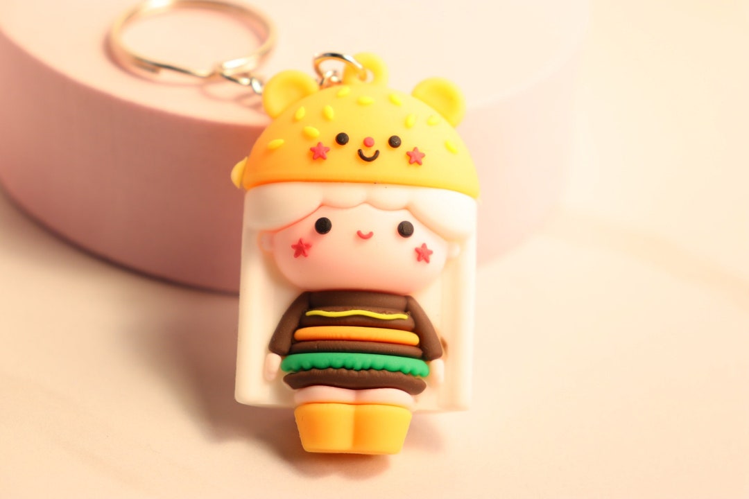 Girl in Burger Costume Keyring Kawaii Keyring Kawaii Keychain Cute ...