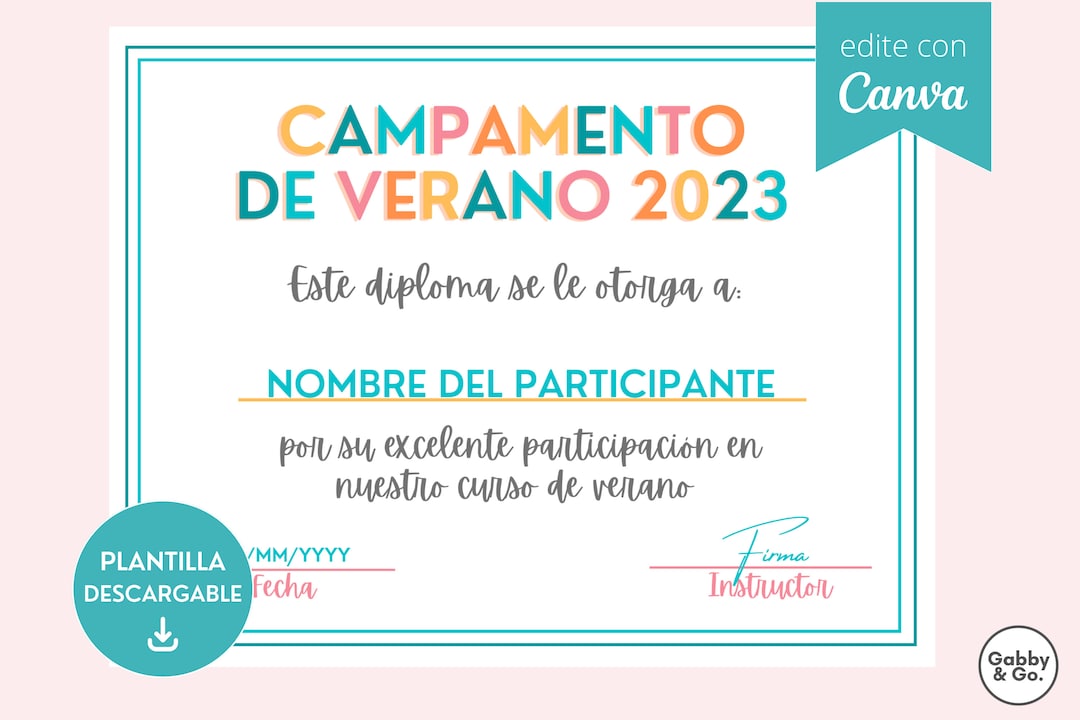 Diploma de Curso de Verano / Campamento de Verano / Plantilla de ...