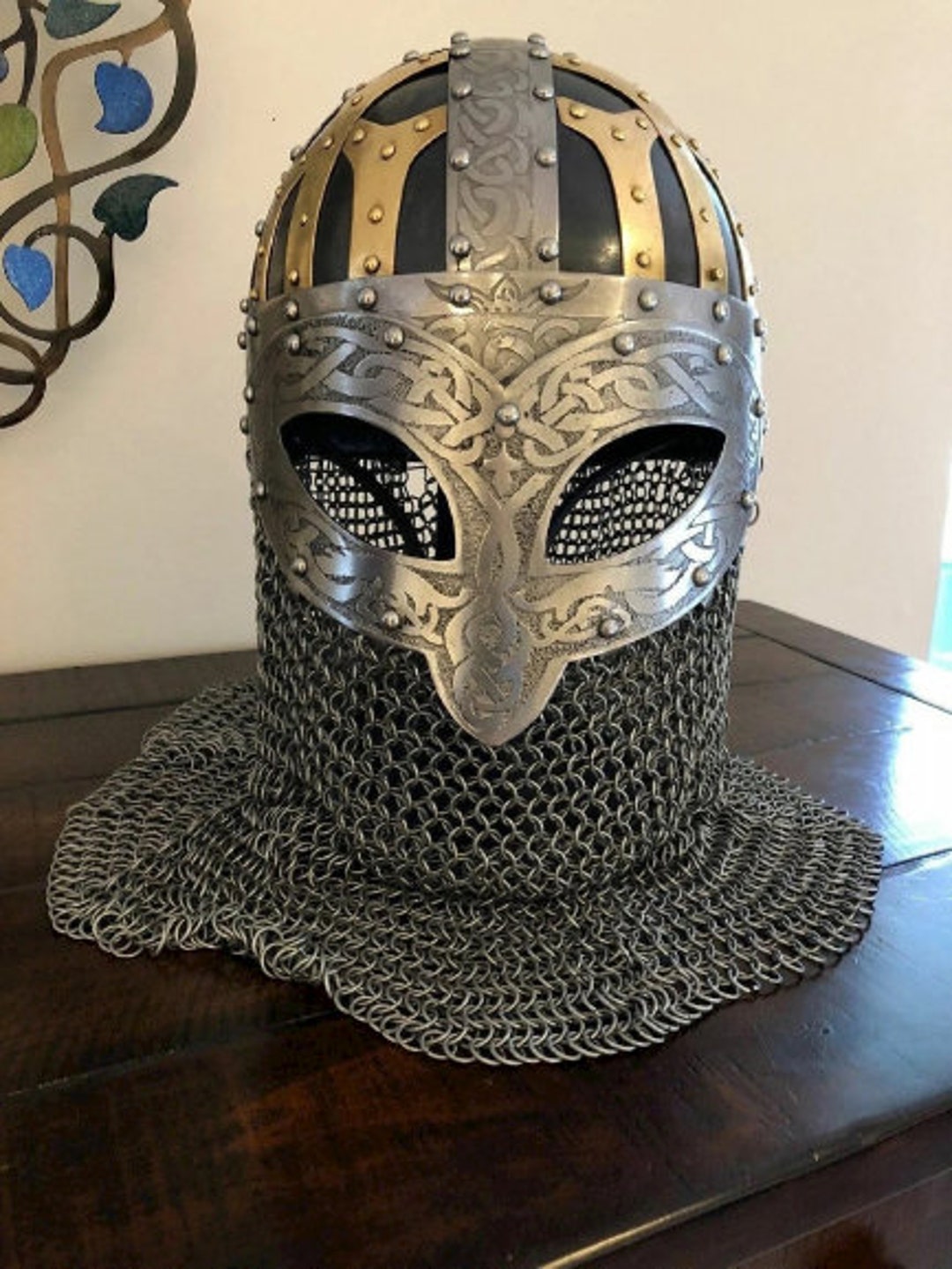 Medieval Viking Chainmail Helmet SCA LARP Vendal Helmet Steel and Brass ...