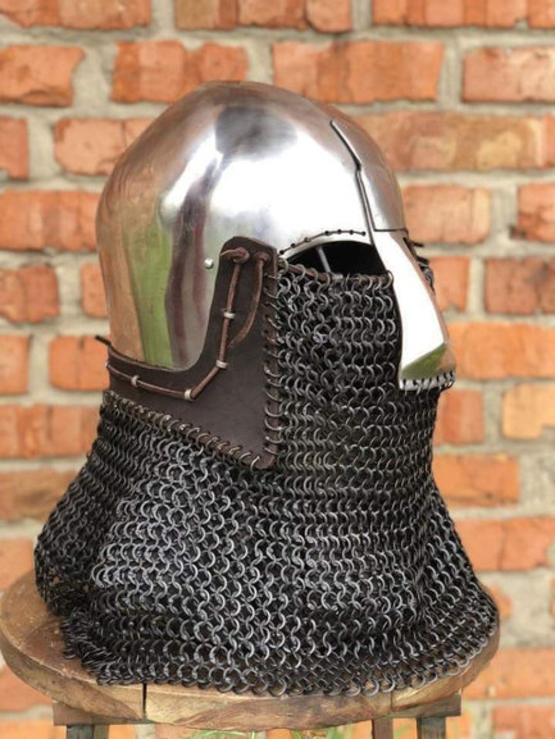 Medieval Knight Nasal Chainmail Helmet Heavy Steel Armor Helmet Chain ...