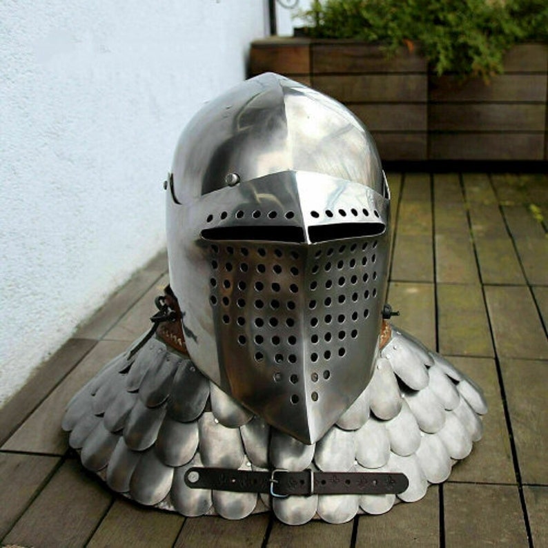 Medieval Bassinet Helmet With Neck Protection Knight Custom Hardened ...