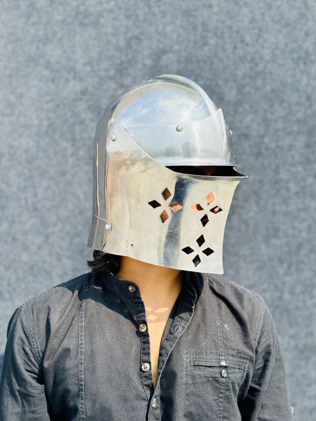 Medieval Barbuta Visor Helmet - Authentic Knight Armor Replica for LARP ...