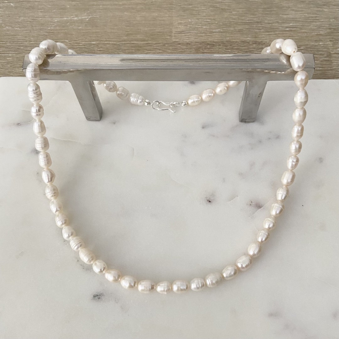 Natural Freshwater Cultured Large Real Pearl Beaded Sterling Silver ...