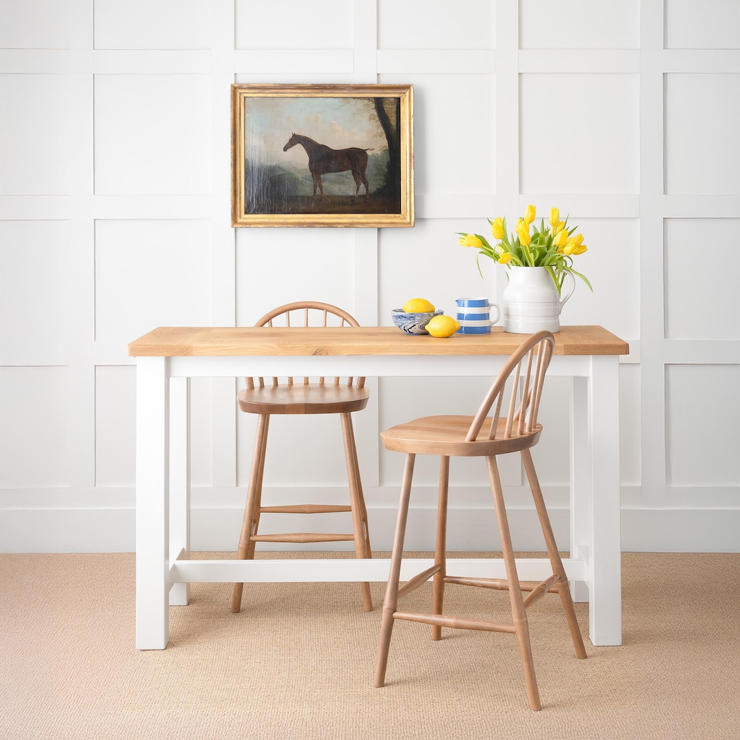 Bespoke Solid Oak Breakfast Bar – Handmade UK Table, Custom Painted ...
