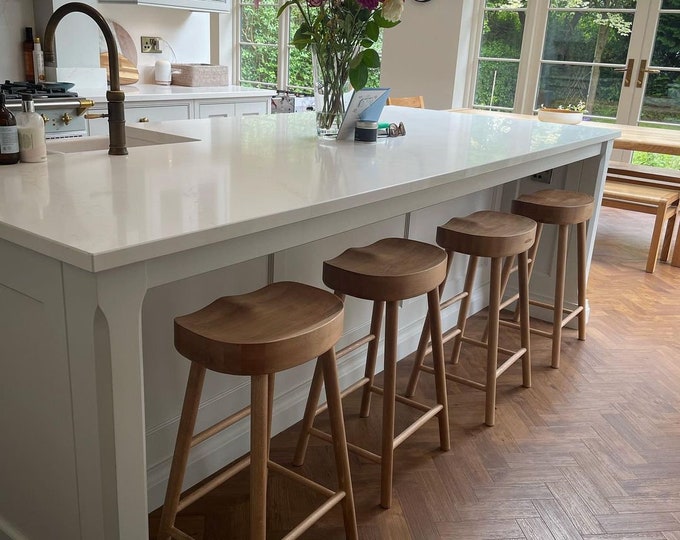 Shaker Style Quality Solid Wood Bum Bar Stool With Saddle Seat, Natural ...