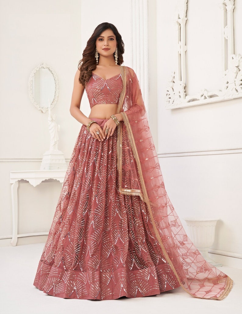 Heavy Net Wedding Lehenga in Pink by Aarshi Fashions - Etsy