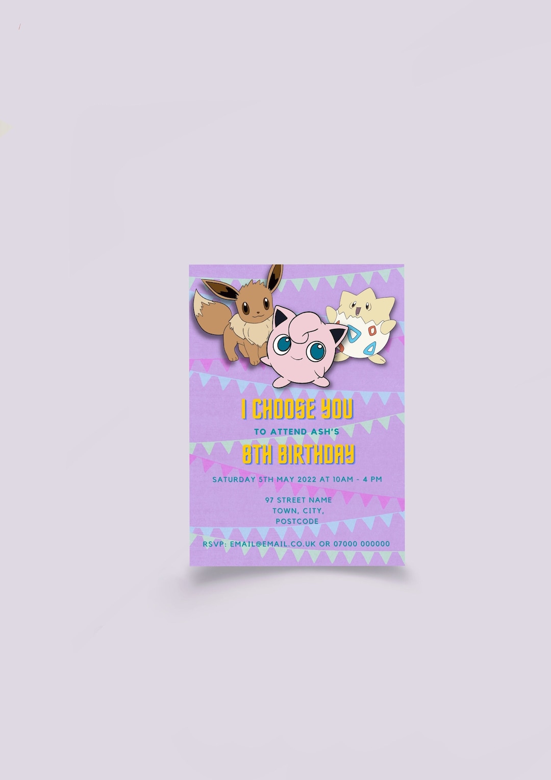 Invitación de cumpleaños Pokémon. Jigglypuff, eevee, tokapi. Descarga ...
