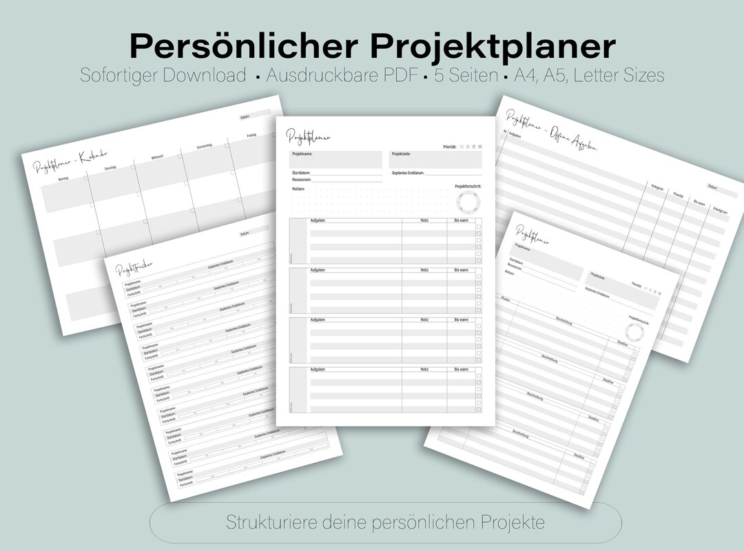 Personal Project Planner Instant Download Printable PDF 5 Pages Project ...