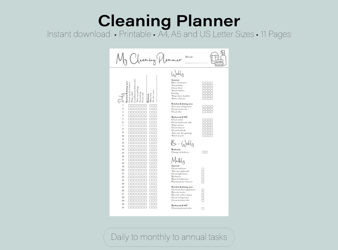 Cleaning Planner Instant Download Printable Filled in or Blank ...