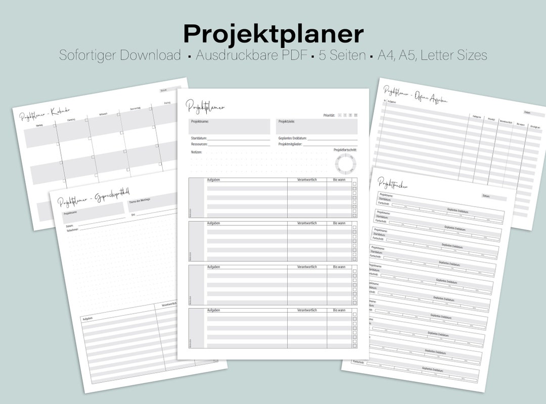 Projektplaner Sofortiger Download Ausdruckbare PDF A4 - Etsy