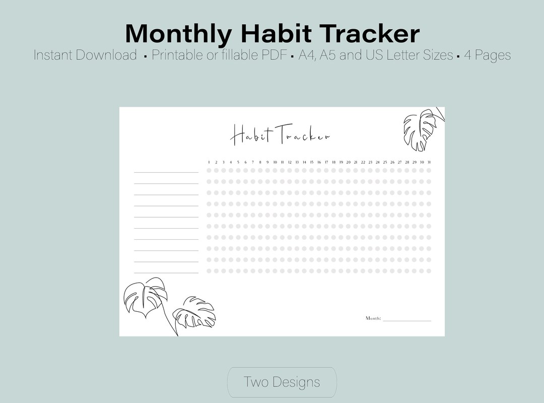 Monthly Habit Tracker | Instant Download | Printable or Fillable PDF ...