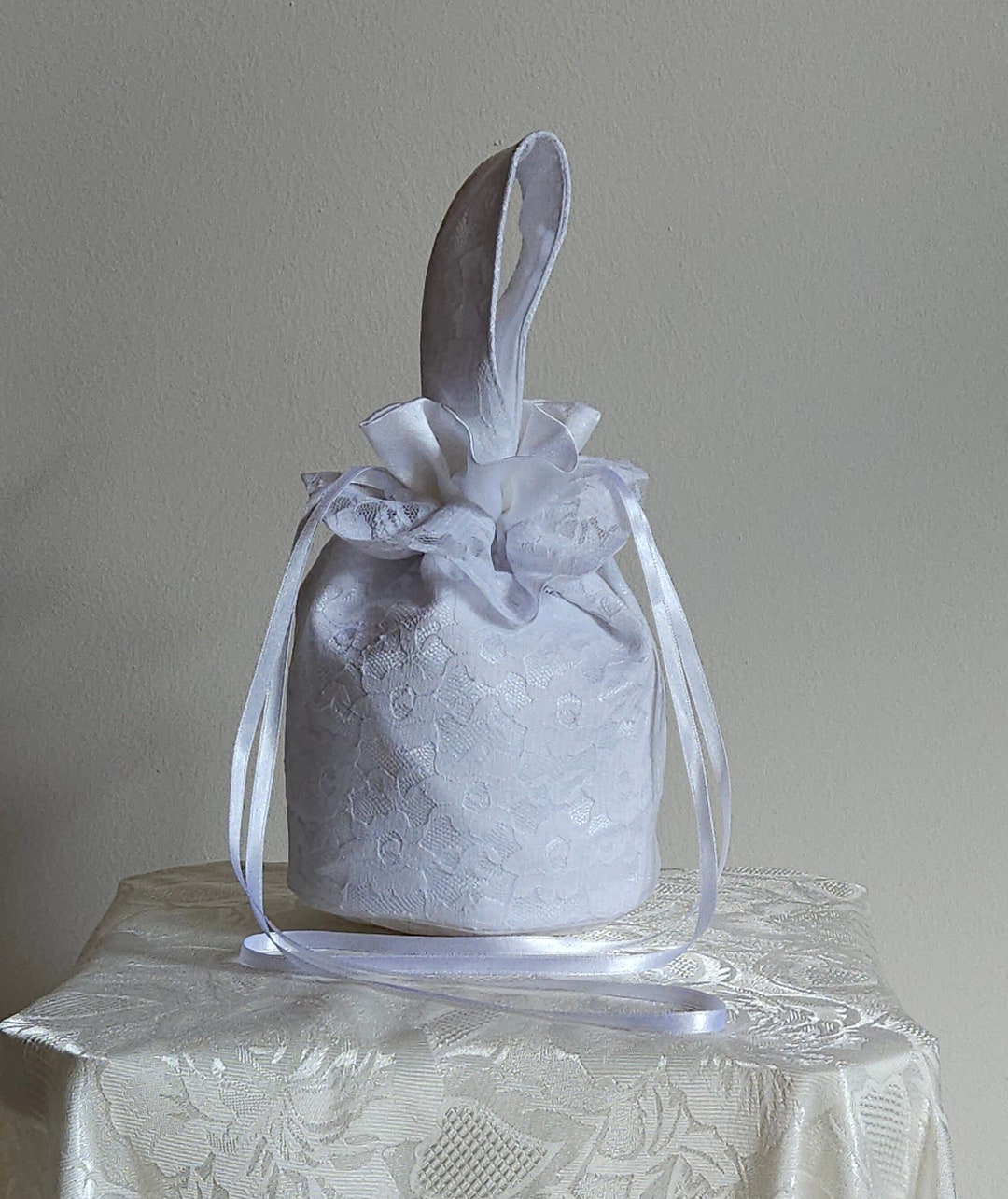 White Lacy Dolly Bag With Handle for Brides Flower Girl or Holy ...