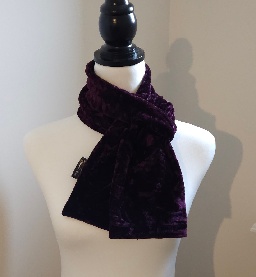 Dark Plum Purple Velvet Scarf Marble Crushed Velour Slim - Etsy