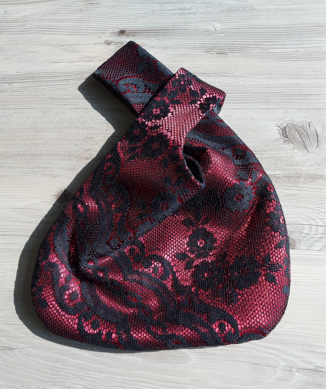 Wine Red Satin With Black Lace Japanese Knot Bag Ladies Evening Bag - Etsy