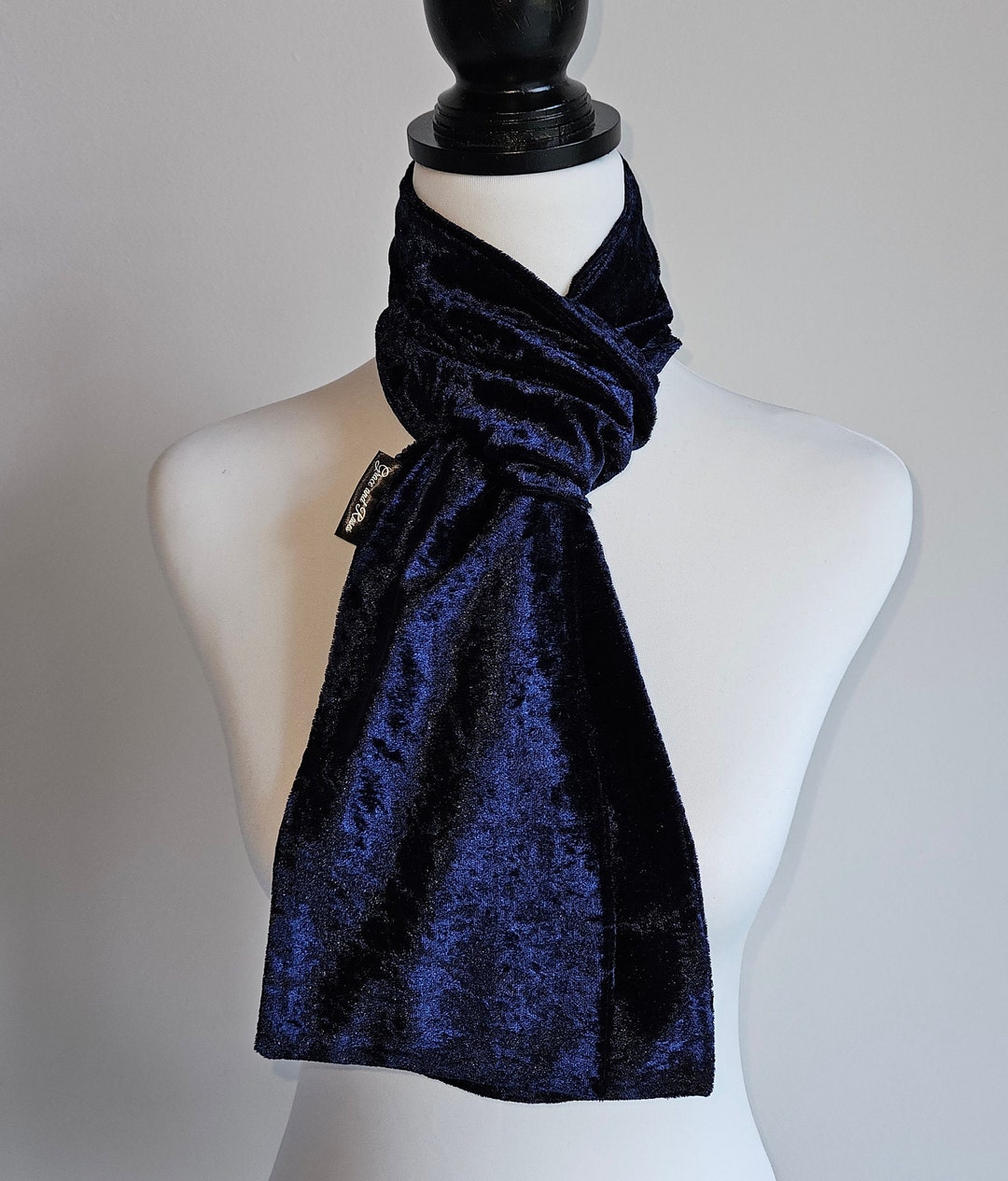 Navy Blue Slim Crushed Velvet Scarf Dark Blue Soft Velour Scarves Warm ...