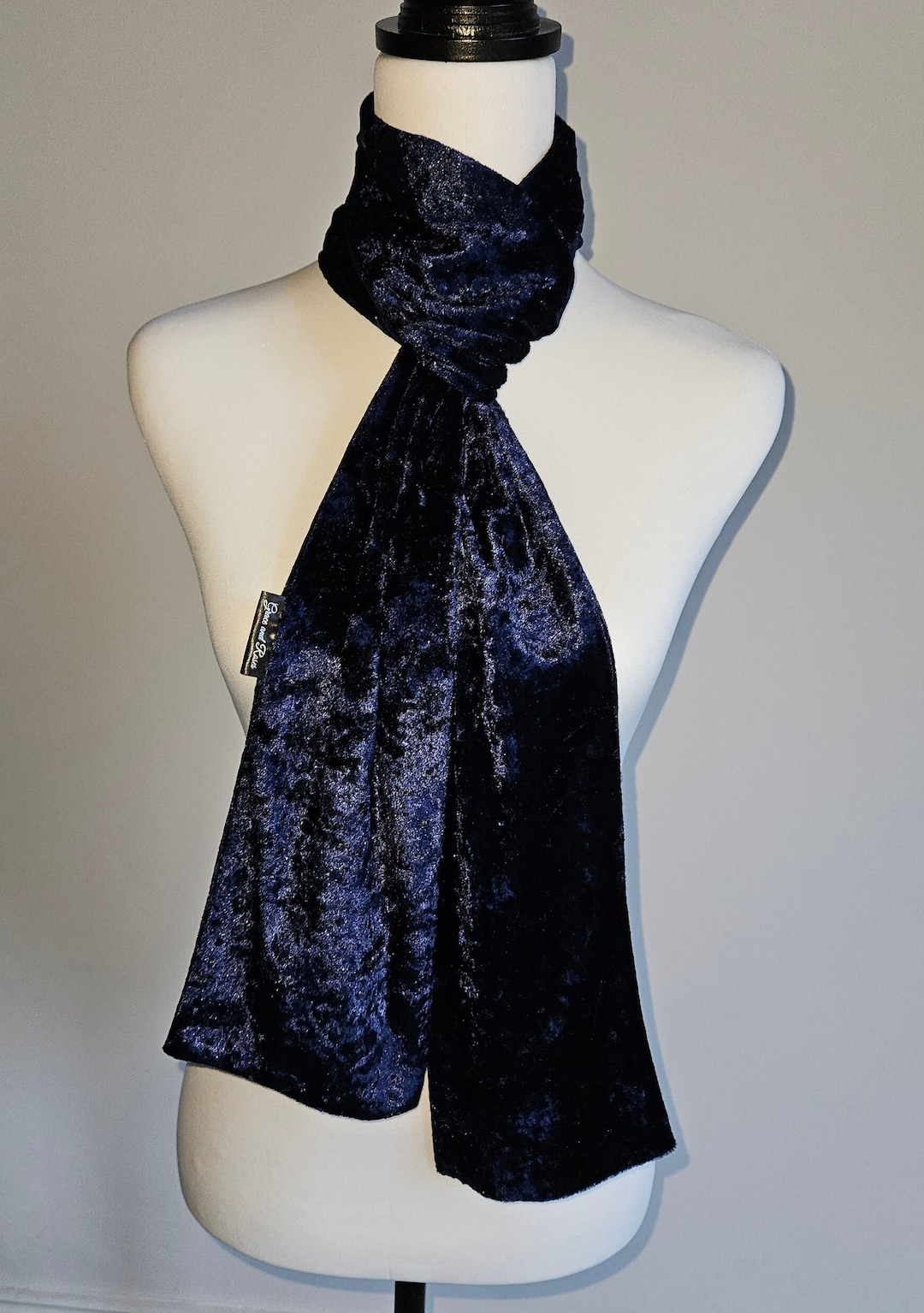 Slim Long Scarf in Dark Blue Velvet Scarf Longer Length Crushed Velvet ...