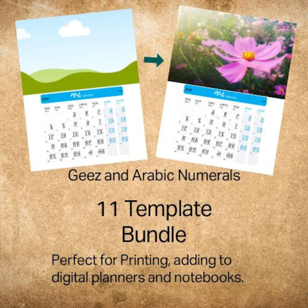 Eritrea 2025 Calendar Templates | Geez and Arabic Numerals Editable in ...