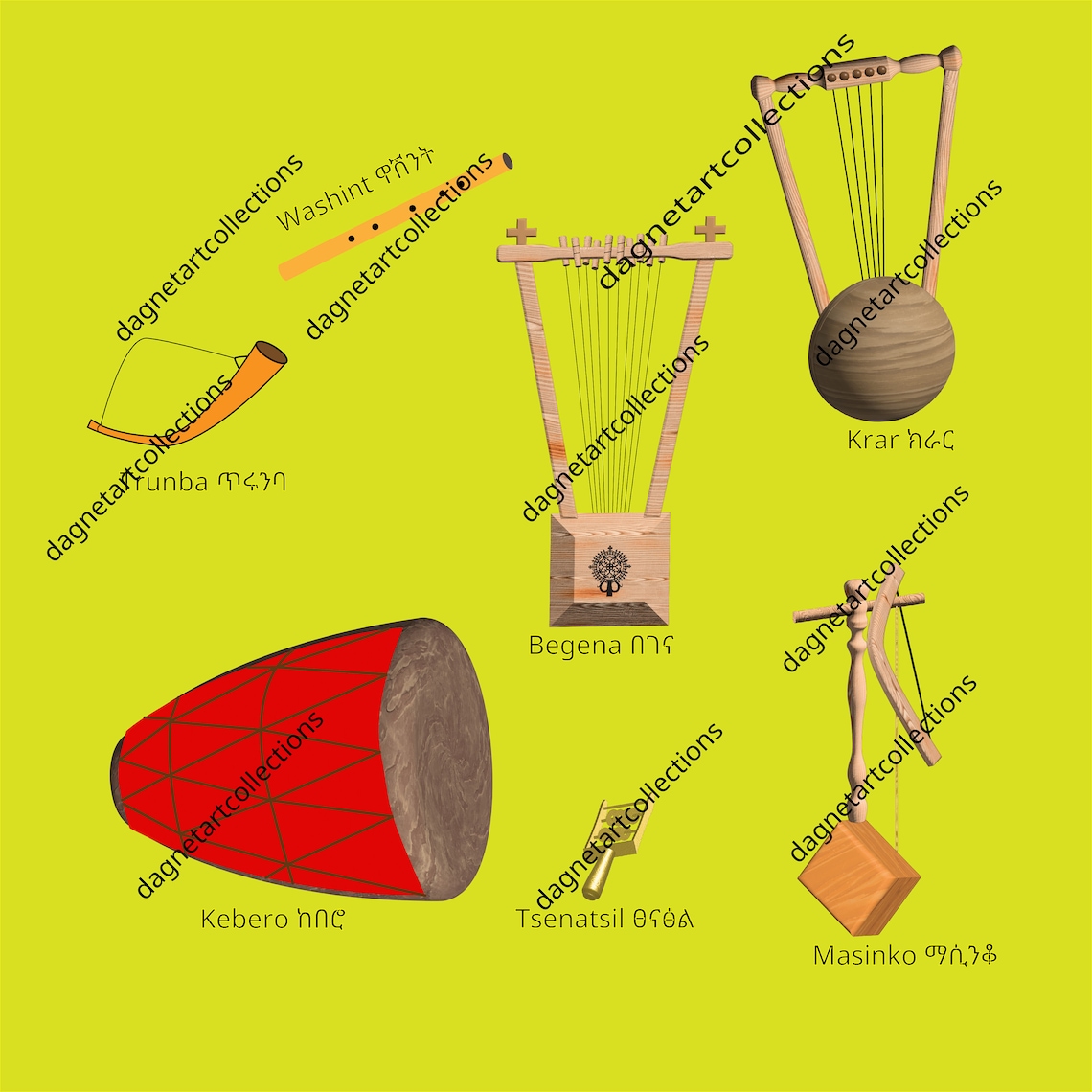 Ethiopian/eritrean Musical Instruments Designs Digital Download; የኢትዮጵያ ...