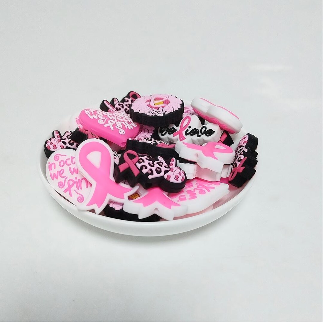 Breast Cancer Awareness Focal Beads,pink Ribbon Silicone Beads,silicone ...