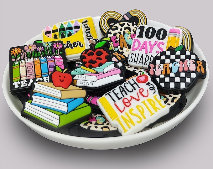 Teacher Silicone Focal Beads MIX, Teacher Theme Silicone Beads Bulk ...
