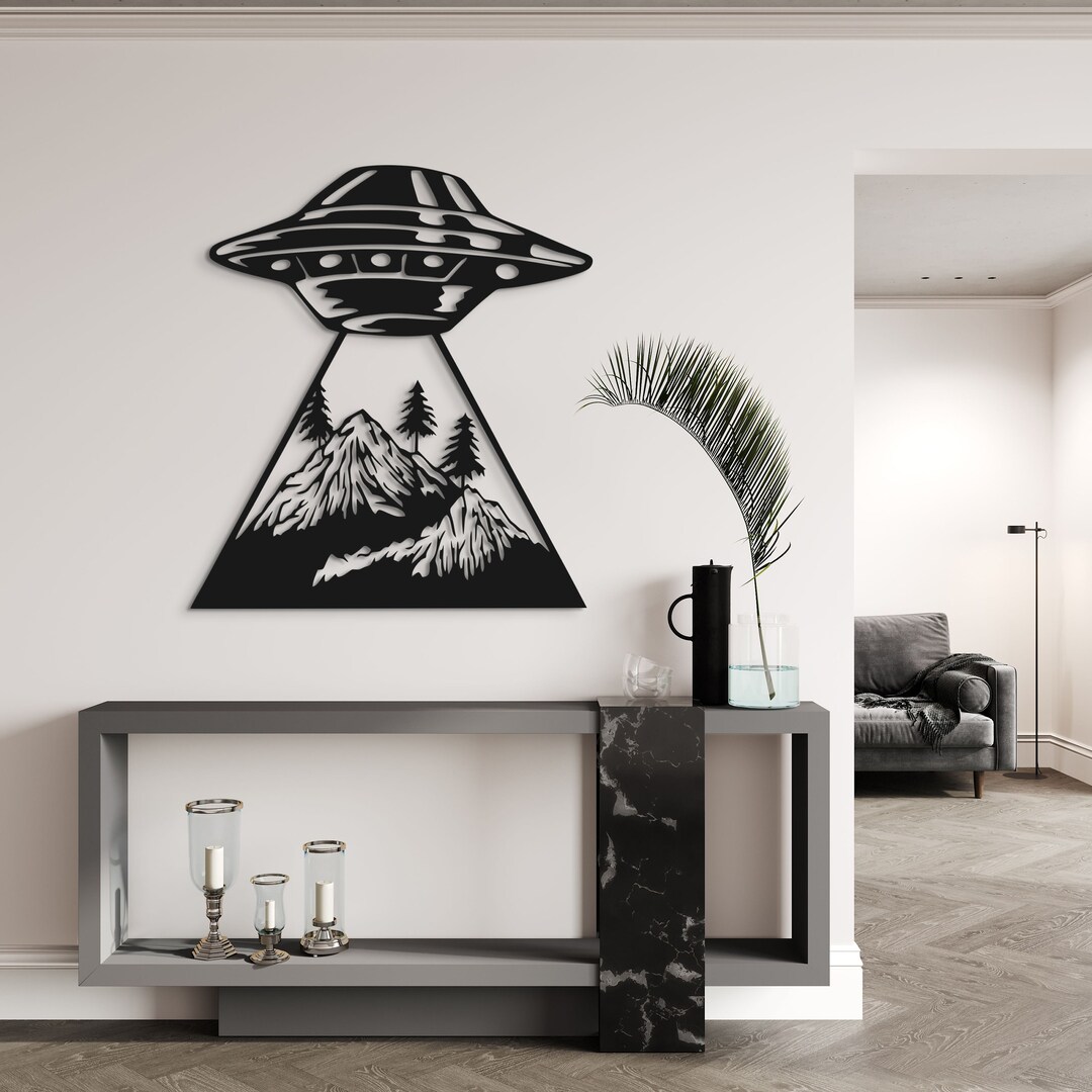 UFO Metal Wall Art, Alien Metal Wall Art, Tree Mountain Metal Wall Art ...