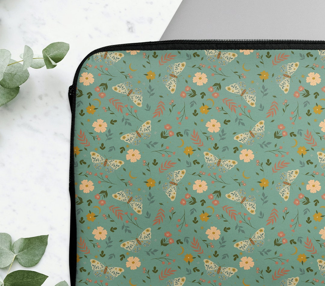 Sage Green Laptop Sleeve, Boho Laptop Pouch, Mystical Moth Laptop Case ...