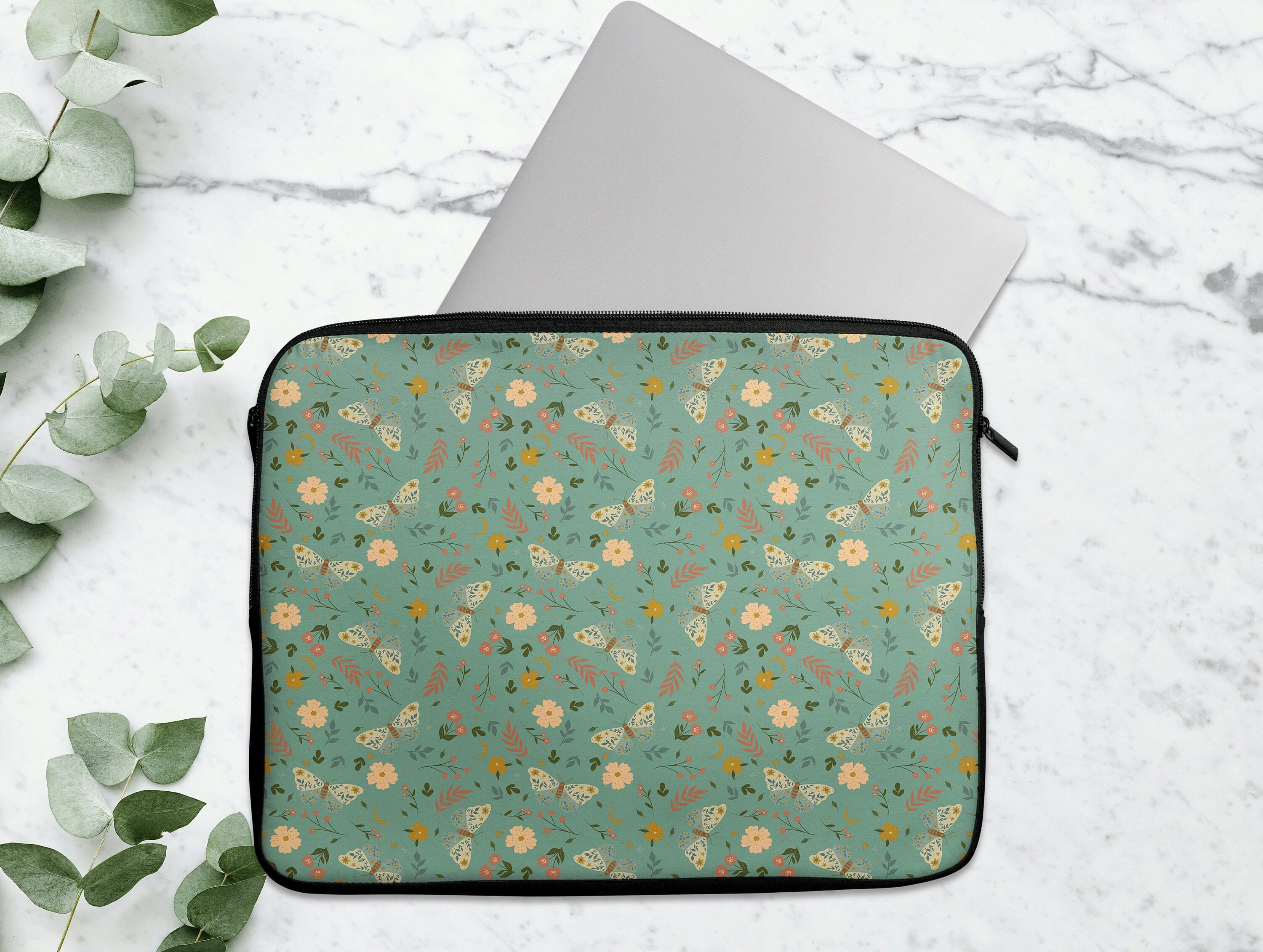 Sage Green Laptop Sleeve, Boho Laptop Pouch, Mystical Moth Laptop Case ...