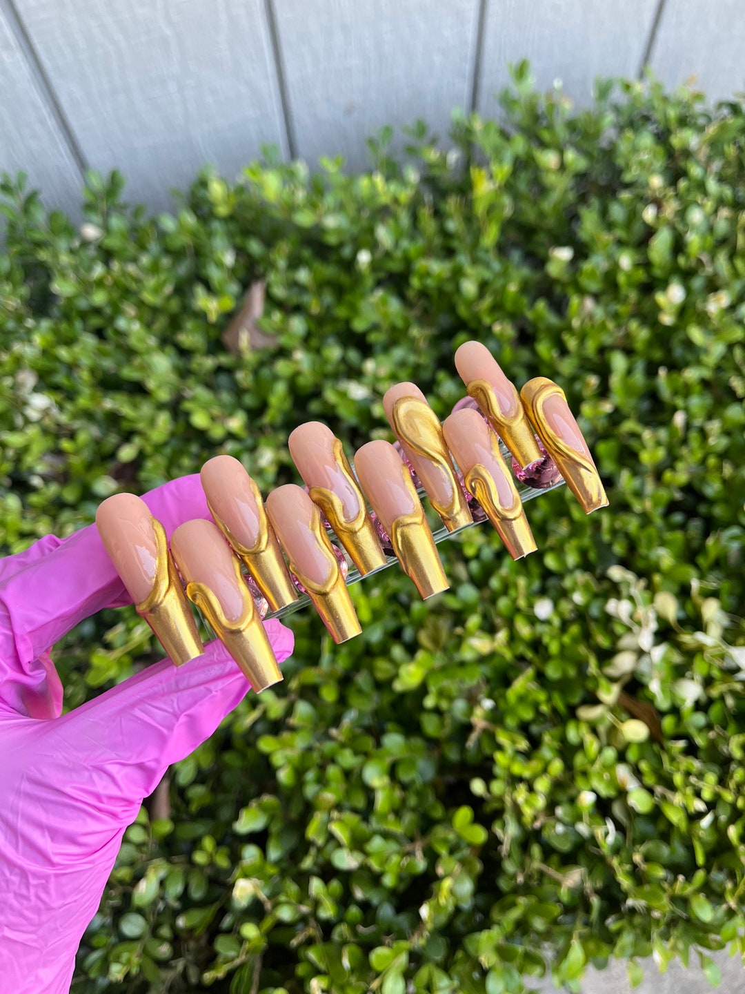 Gold 3D Chrome Press on Nails - Etsy