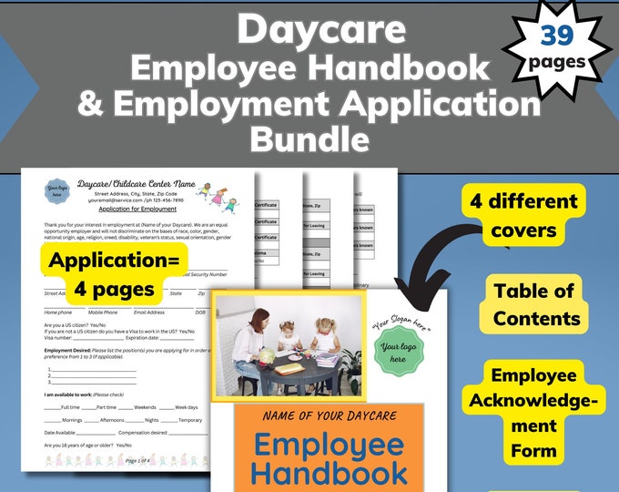 Daycare Employee Forms and Handbook/ Childcare Personnel Policies and ...