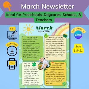 Editable Classroom Newsletter Template: March, Weekly (CANVA Digital ...