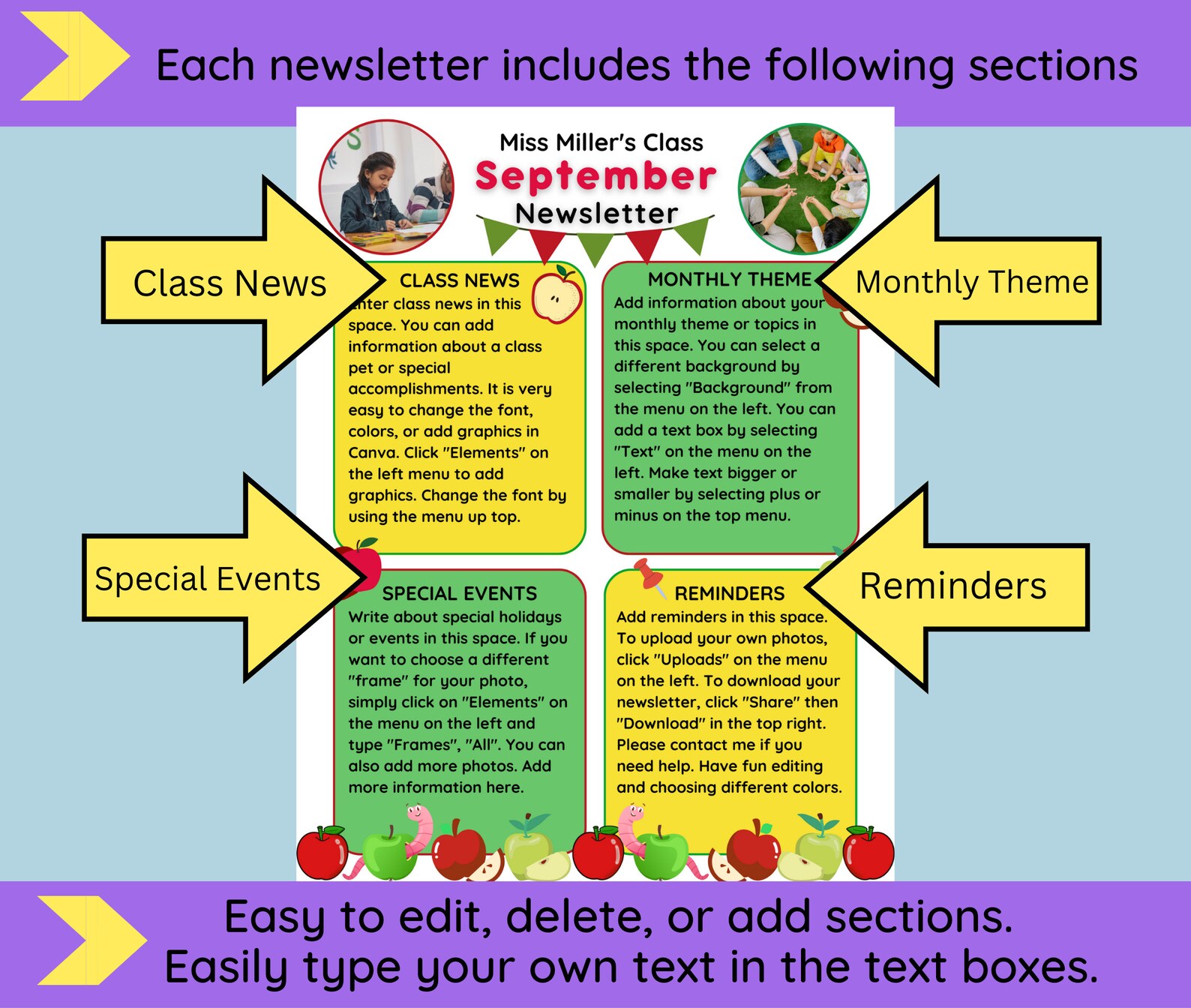 Newsletter Template, Monthly Newsletter, Back to School, Meet the ...