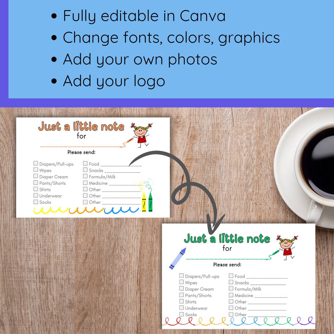 Daycare Supply Note: Printable Reminder, Editable in Canva (digital ...