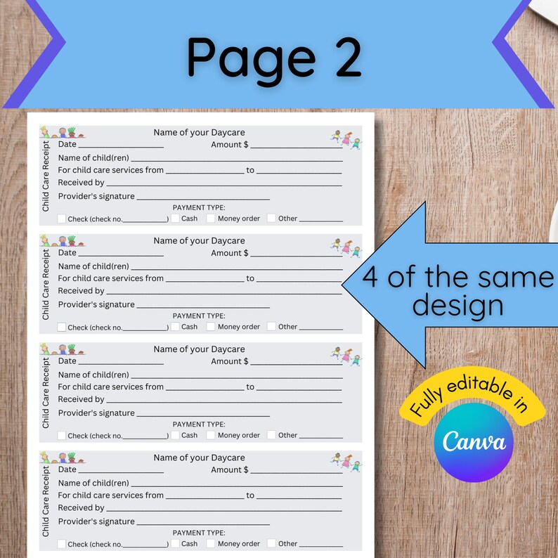 Editable Daycare Receipt Bundle: 6 Designs (digital Download) - Etsy