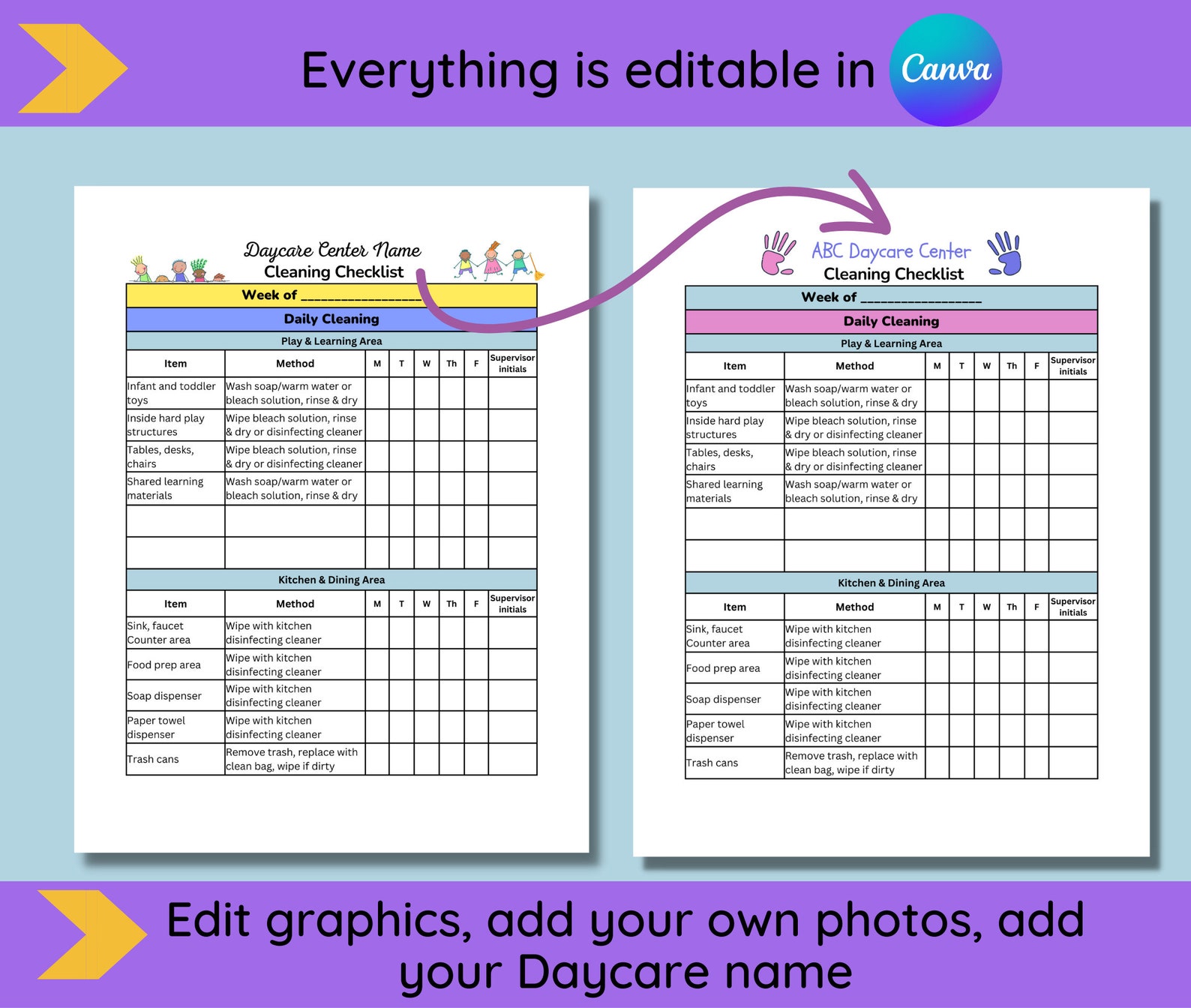Daycare Cleaning Checklist, Cleaning Checklist, Daycare Cleaning ...