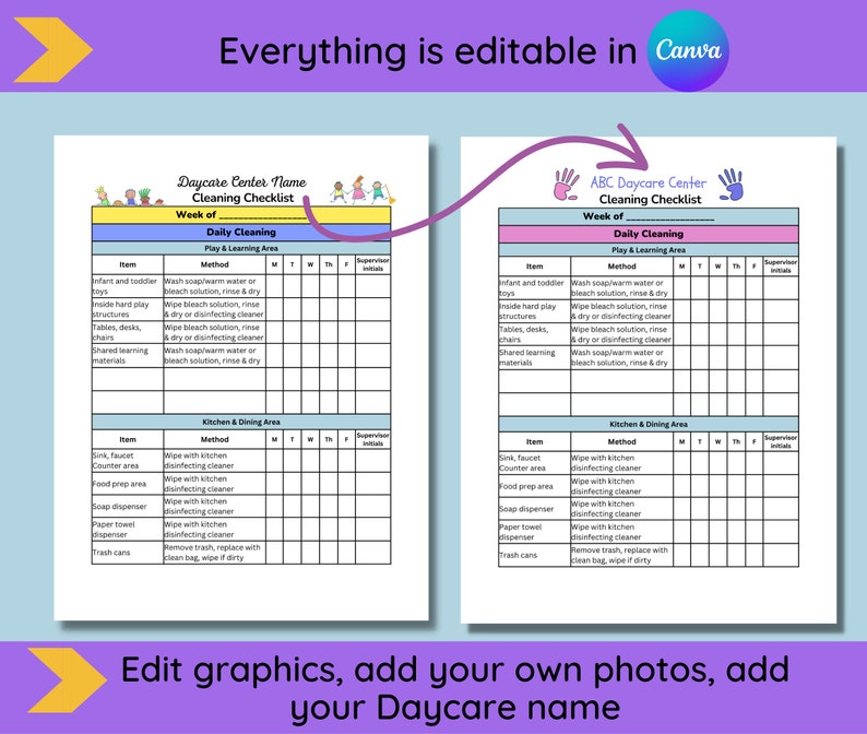 Daycare Cleaning Checklist, Cleaning Checklist, Daycare Cleaning ...