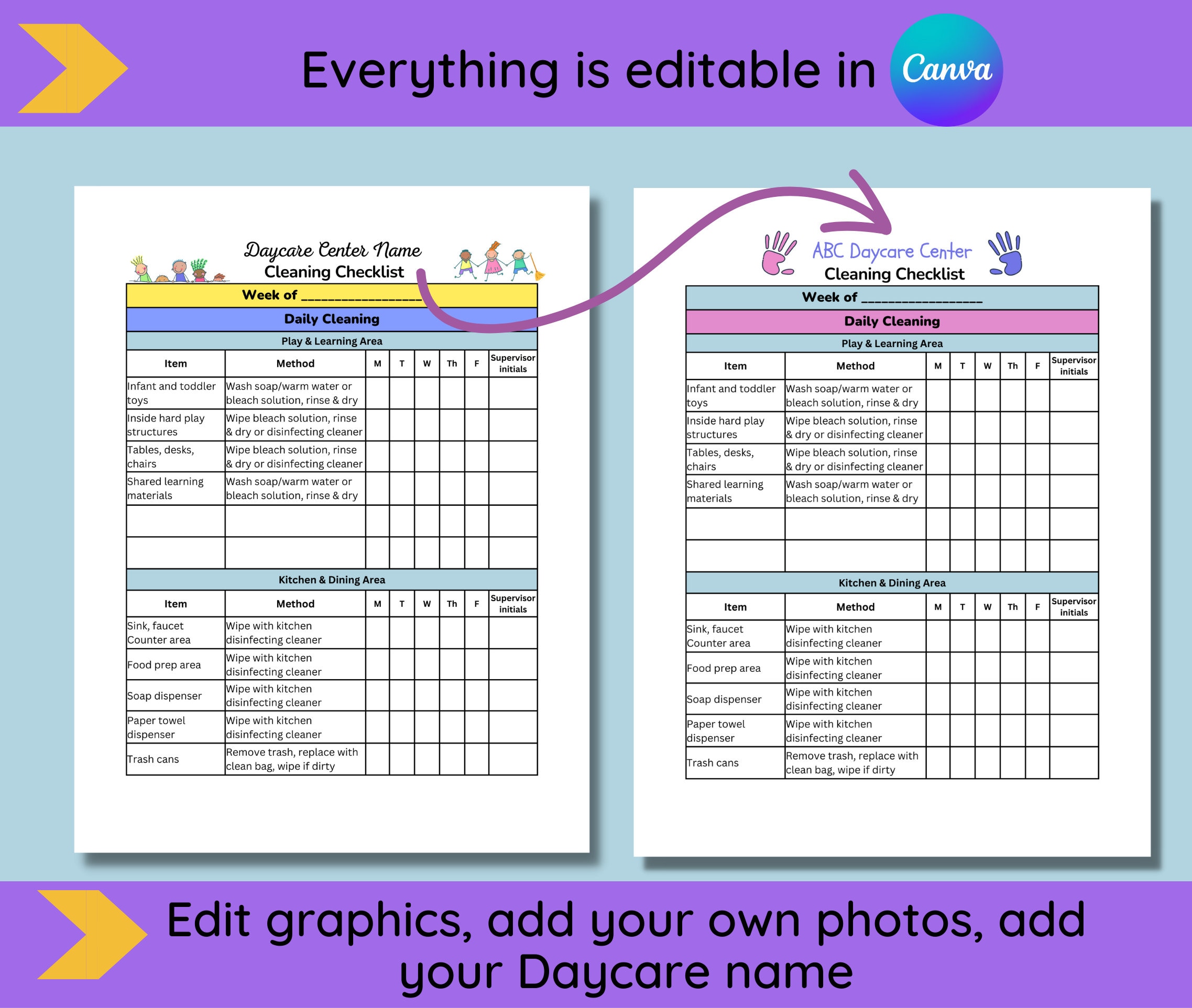 Daycare Cleaning Checklist, Cleaning Checklist, Daycare Cleaning ...