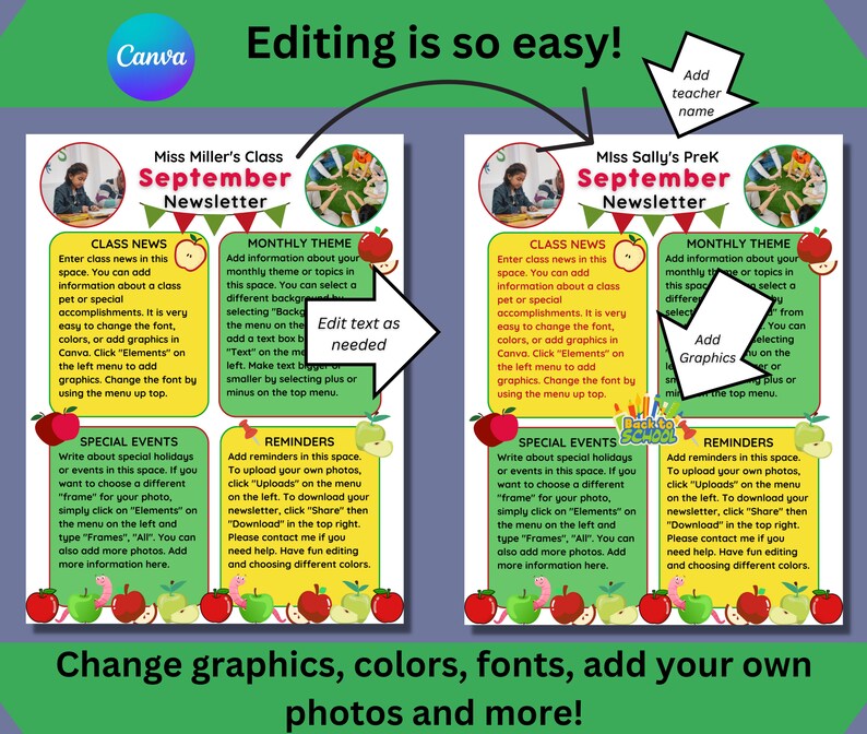 Editable Classroom Newsletter Template: Monthly, Weekly (CANVA Digital ...