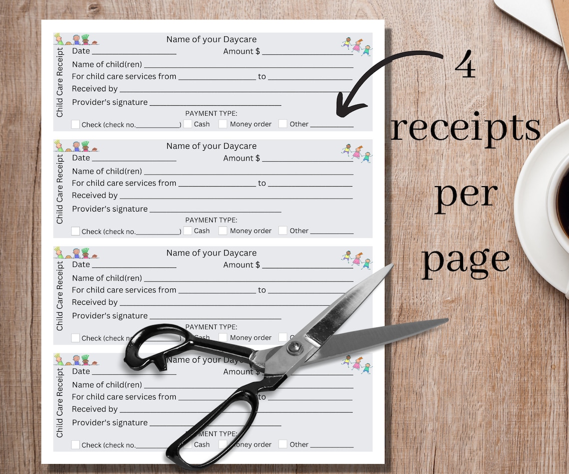 Daycare Receipt, Childcare Receipt, Printable Receipt for Child Care ...