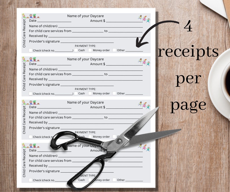 Daycare Receipt, Childcare Receipt, Printable Receipt for Child Care ...