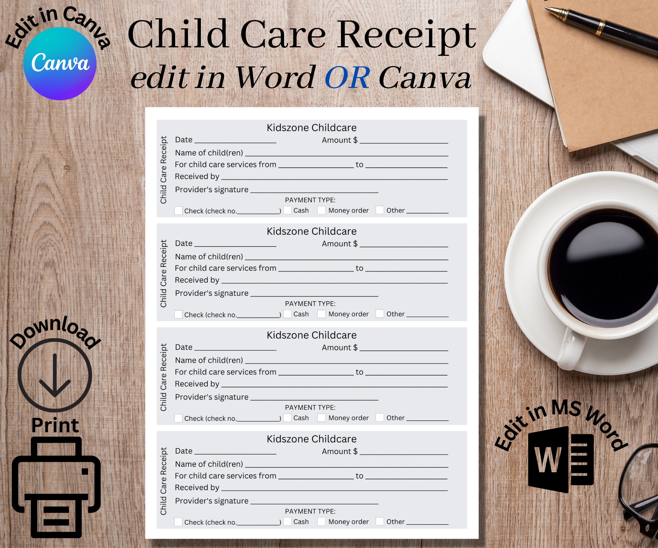 Child Care Services Receipt, Childcare Receipt, Daycare Receipt ...